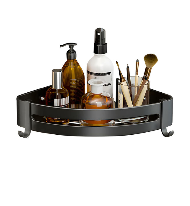 Black Wall-Mounted Triangular Bathroom Storage Rack with Hooks ...