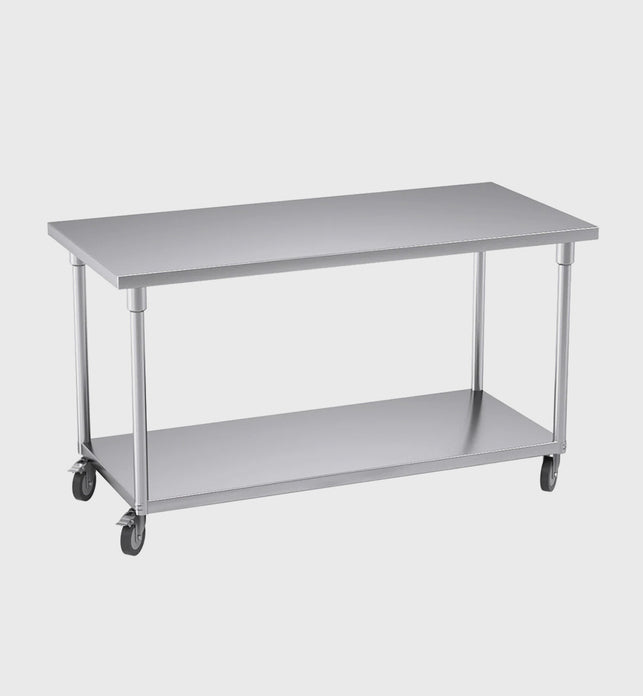 150cm Commercial Kitchen Stainless Steel Work Bench with Wheels – Soga ...